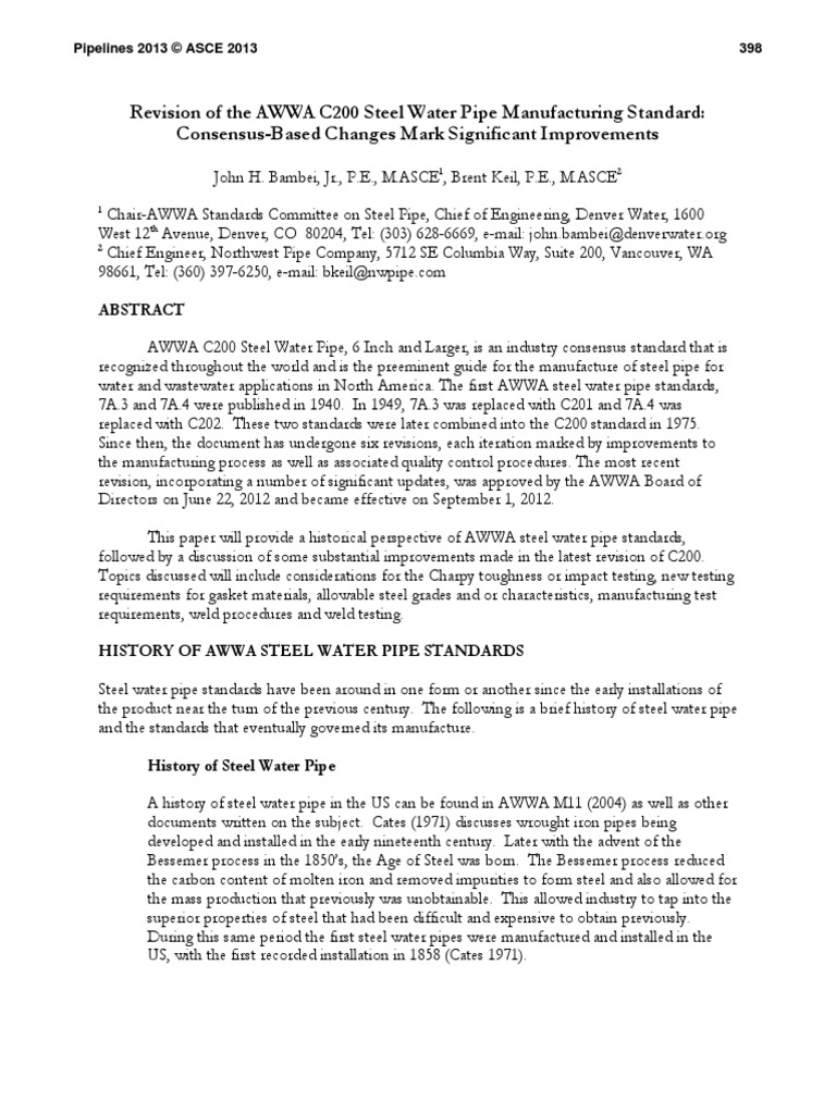 AWWA C200 Steel Water Pipe Standard Improvements 2013 PDF | PDF ...