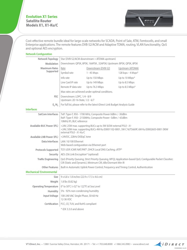 iDirect Evolution X1 Satellite Router Specs | PDF | Quality Of Service ...
