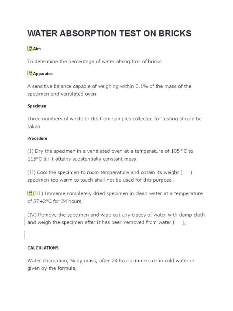 Water Absorption Test On Bricks | PDF