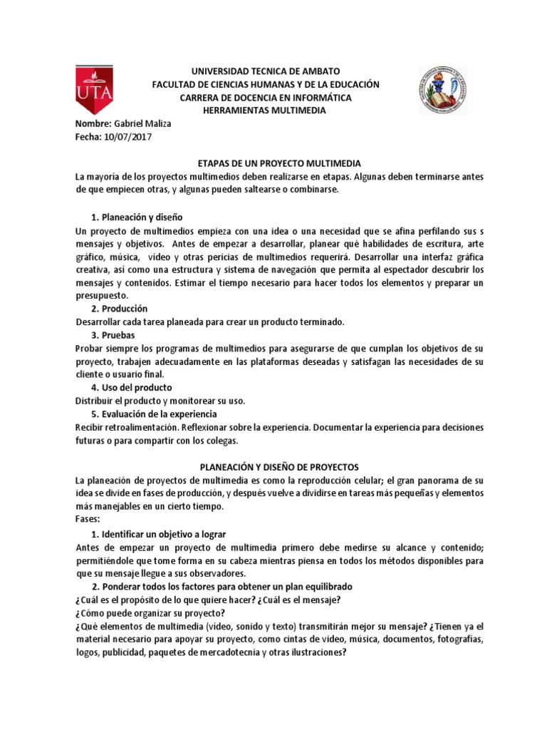 Etapas de un Proyecto Multimedia | PDF | Multimedia | Diseño