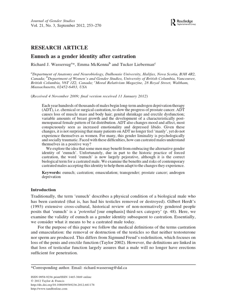 Eunuch As A Gender Identity After Castration. | PDF | Transgender ...