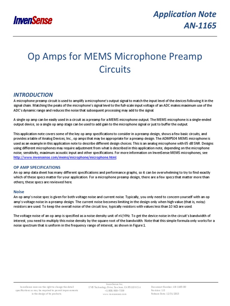 Op Amps For Mems Microphone Preamp Circuits Pdf Amplifier