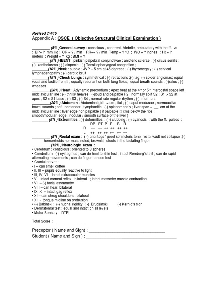 OSCE-FORM | Symptoms And Signs | Clinical Medicine