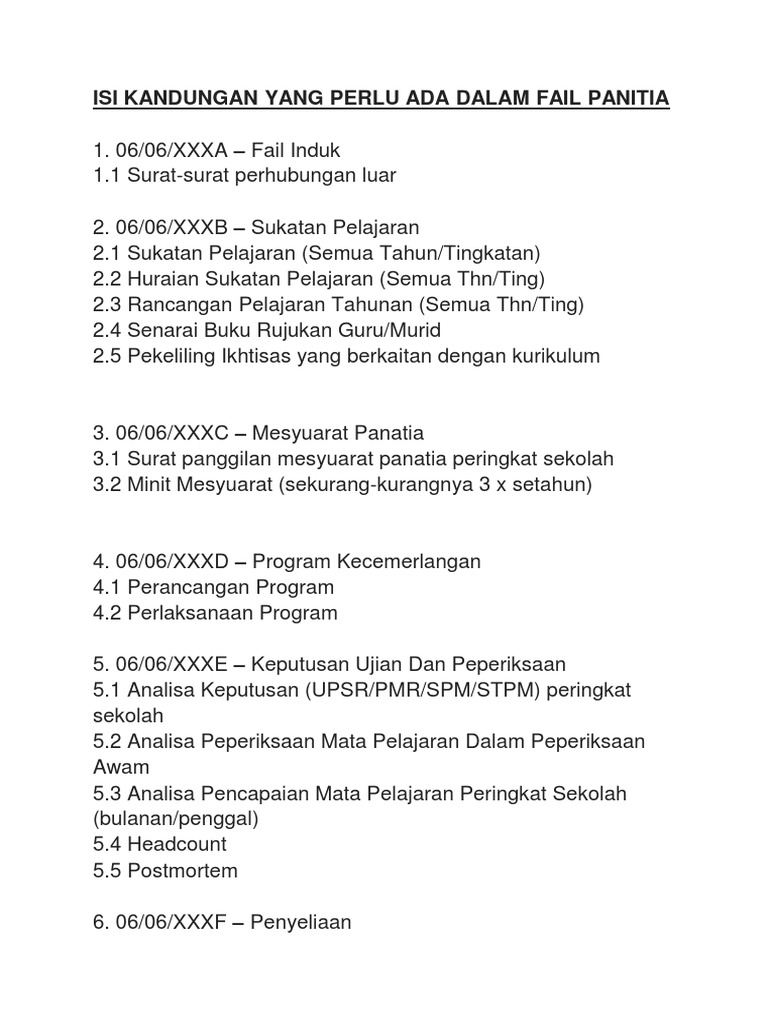 Isi Kandungan Yang Perlu Ada Dalam Fail Panitia | PDF