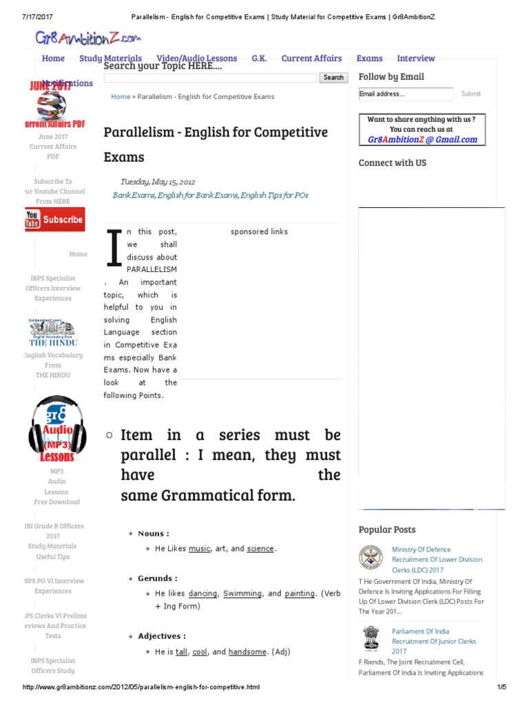 Parallelism - English For Competitive Exams - Study Material For ...