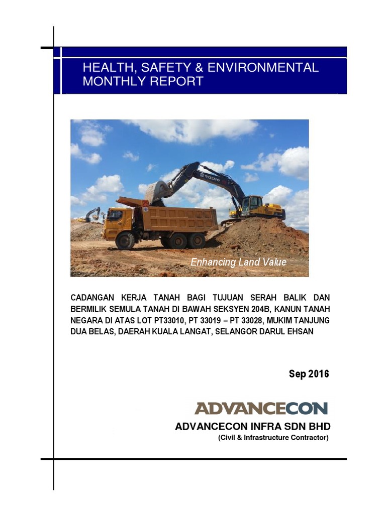 Health, Safety & Environmental Monthly Report (Sep 16) | PDF ...