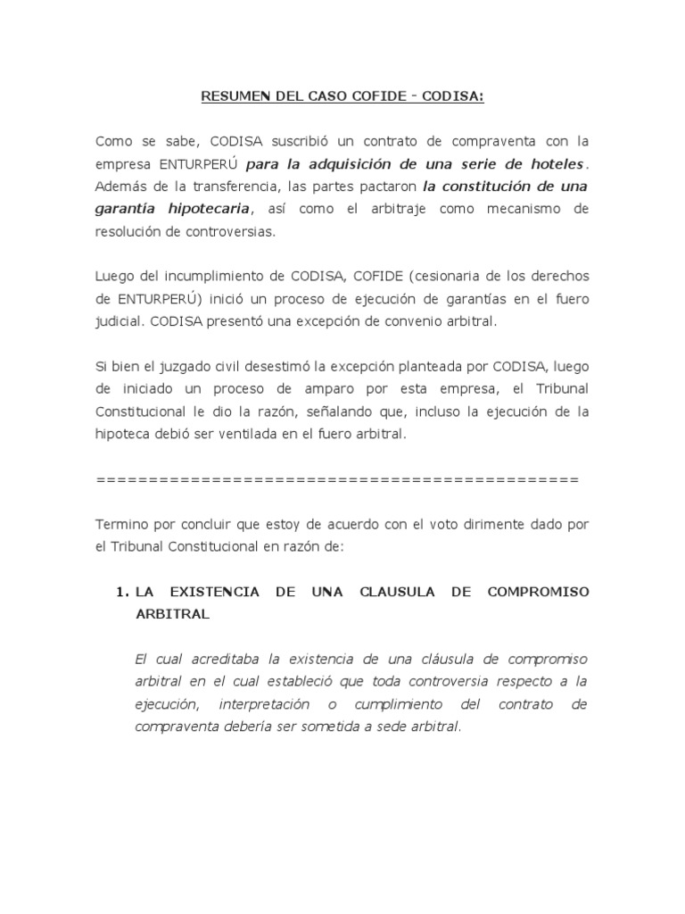 Resumen Del Caso Cofide | PDF | Jurisdicción | Arbitraje
