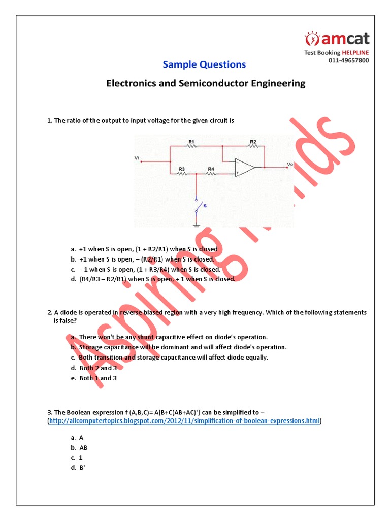 Electronics & Semiconductor Quiz | PDF | Cmos | Diode