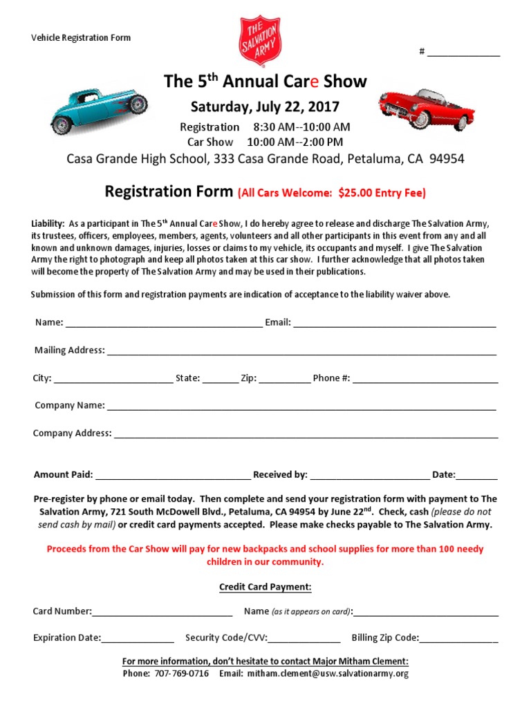 2017 Car Show Registration Form | Download Free PDF | Cheque | Payments