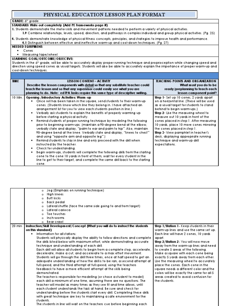 Pe Lesson Plan | PDF | Physical Education | Lesson Plan