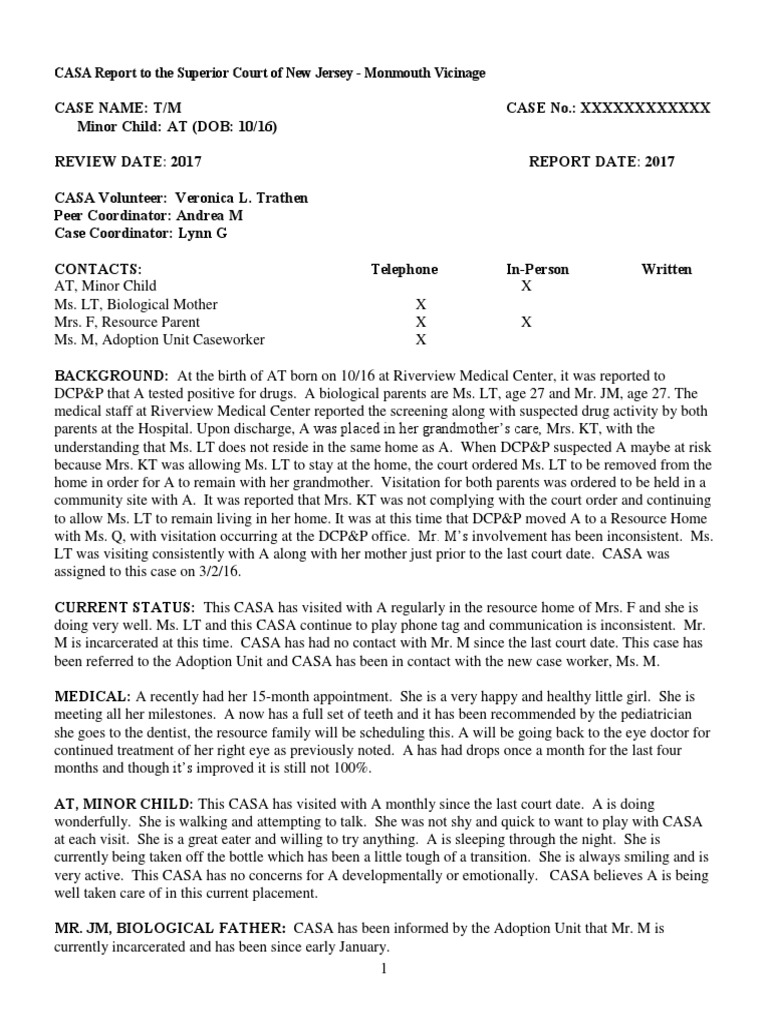 CASA Report To The Superior Court of New Jersey - Monmouth Vicinage ...
