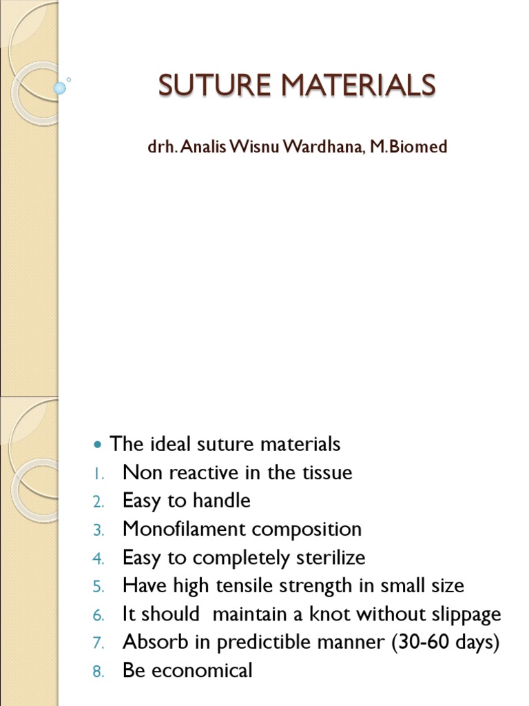 Suture Materials: Drh. Analis Wisnu Wardhana, M.Biomed | PDF | Surgical ...