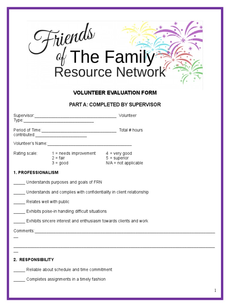 Volunteer and Supervisor Evaluation Form | PDF | Volunteering | Action ...