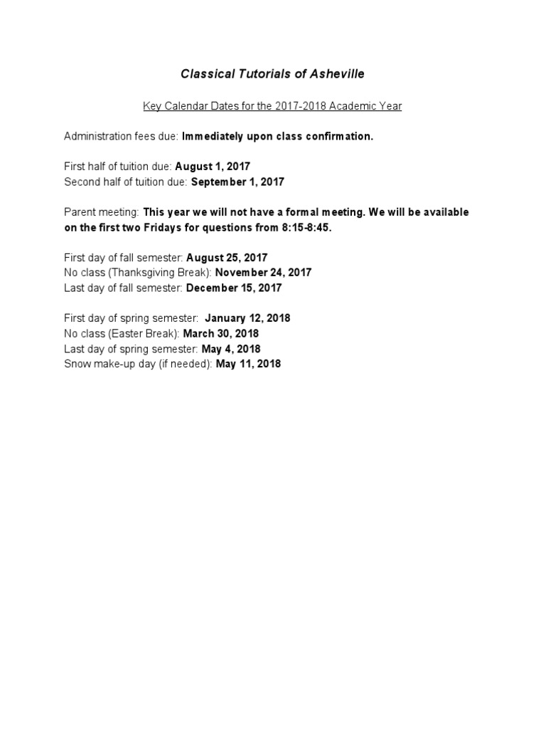 2017-2018 School Calendar 2 | PDF