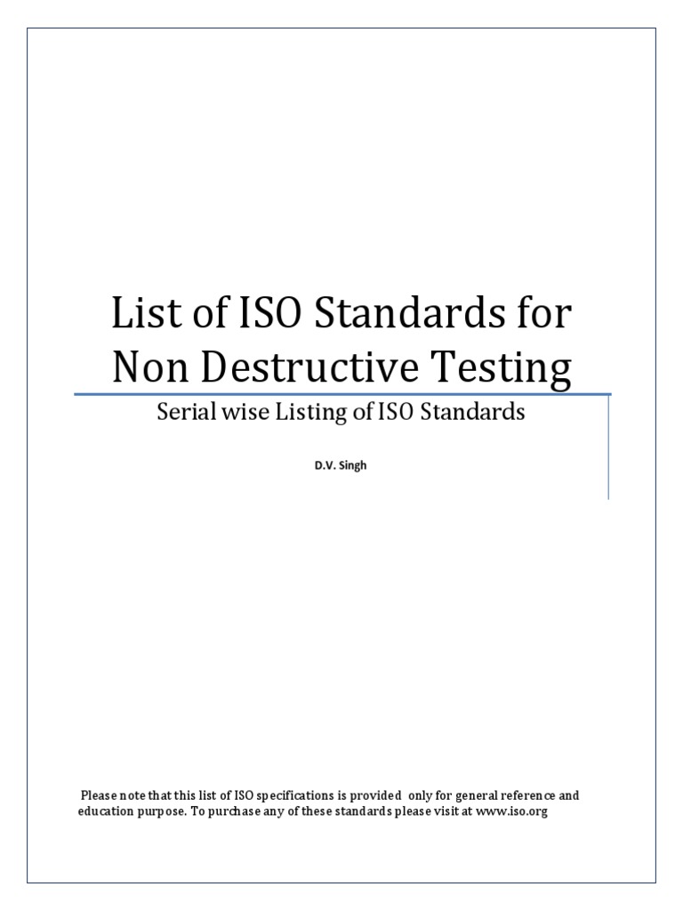 NDT List of ISO Standards | Nondestructive Testing | Welding