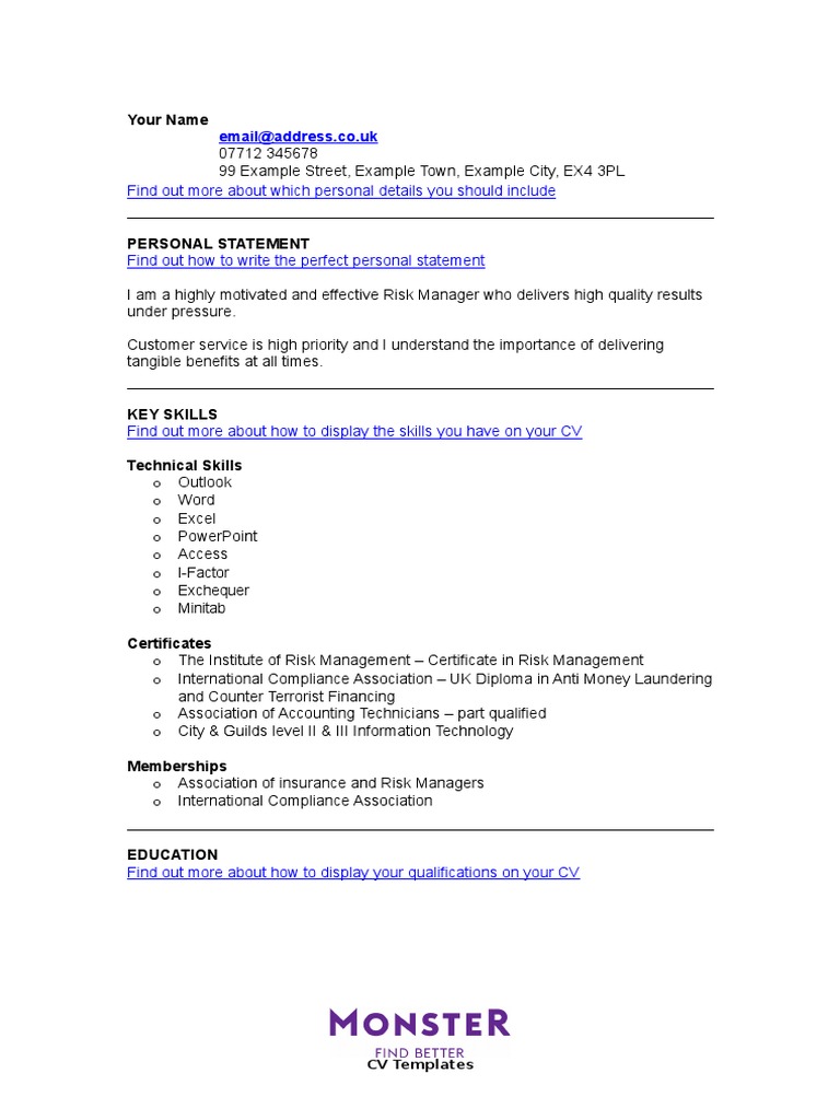 Risk Manager CV and Qualifications | PDF | Risk Management | Regulatory ...