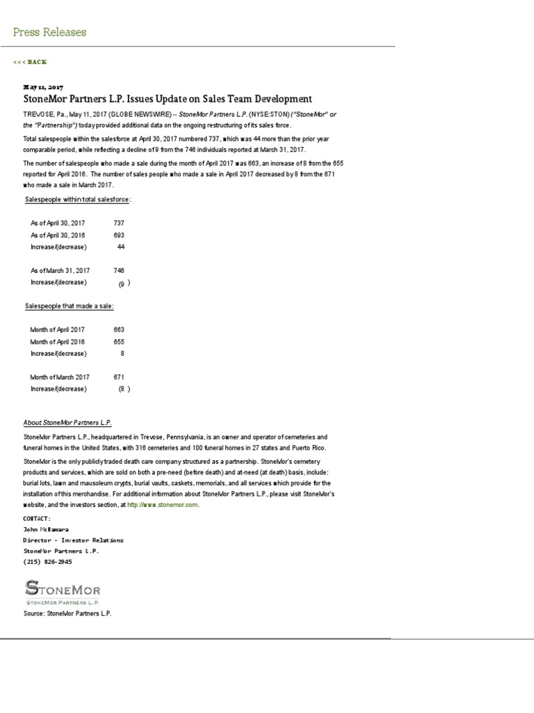 StoneMor Sales Team Update 2017 | PDF | Sports & Recreation
