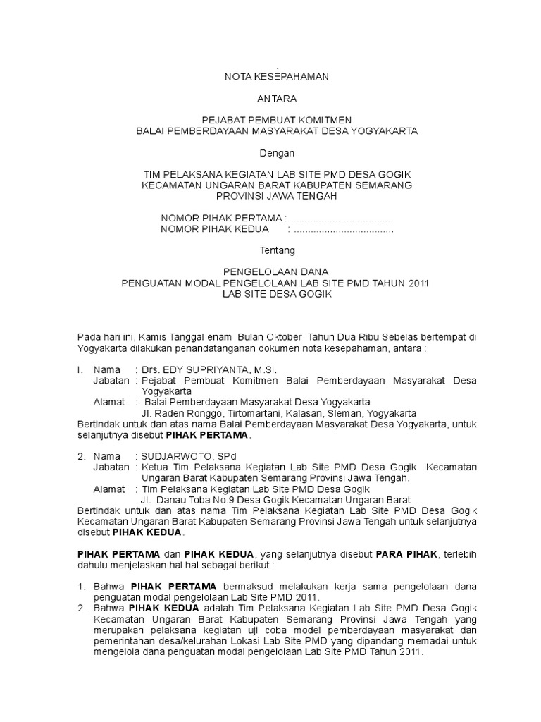 Contoh Mou Bumdes | PDF