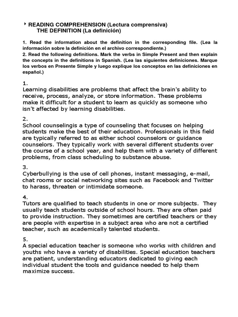 Reading Comprehension-The Definition | PDF