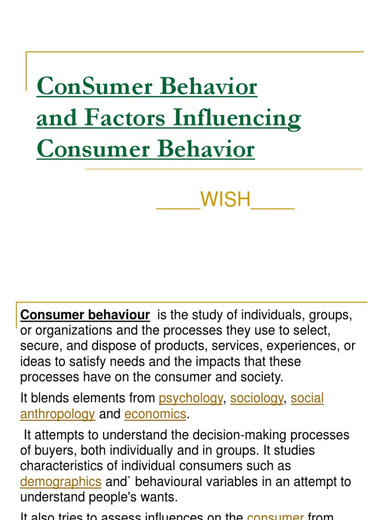 Consumer Behavior and Factors Influencing Consumer Behavior | PDF ...