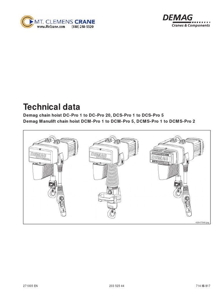 DC Pro Chain Hoist Tech Data | PDF | Mains Electricity | Machines