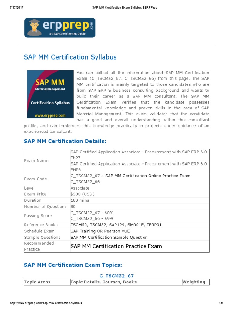 SAP MM Certification Exam Syllabus - ERPPrep | Download Free PDF | Professional Certification ...