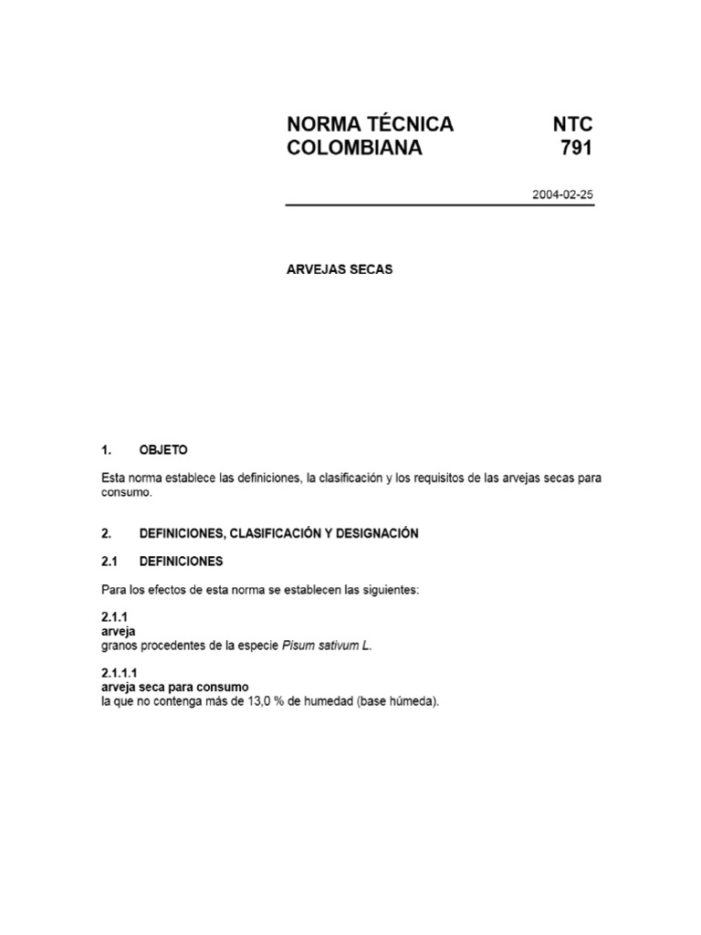 NTC-791Requisitos Arvejas | PDF