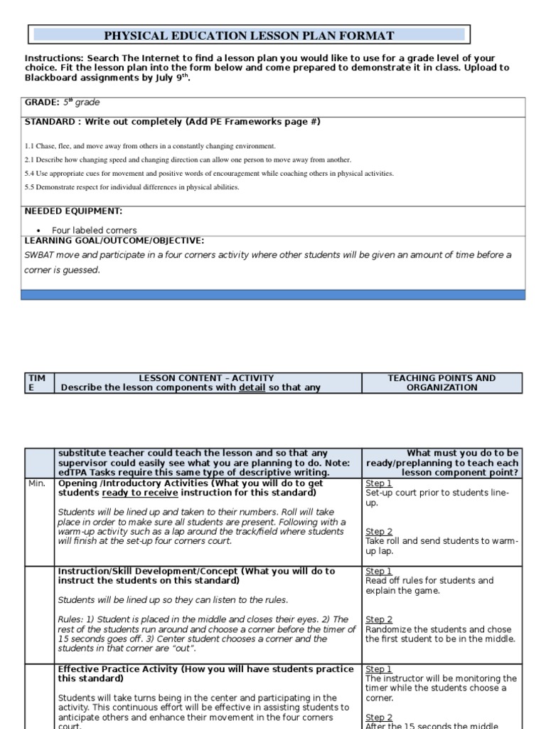 Pe Lesson Plan | PDF | Lesson Plan | Physical Education