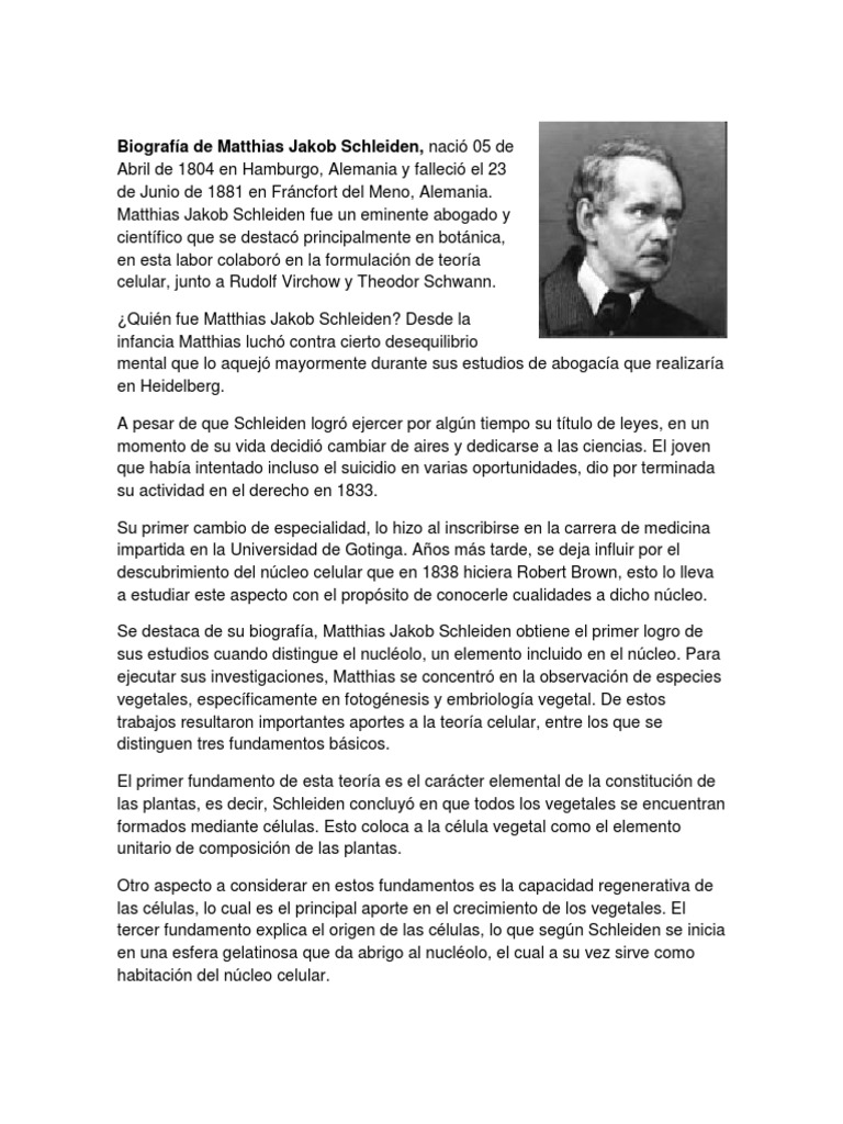 Biografía de Matthias Jakob Schleiden | PDF | Biología Celular ...