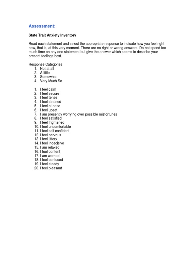 State Trait Anxiety Inventory