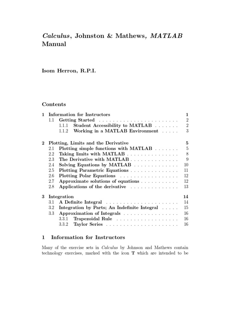 Matlab Manual | PDF | Matlab | Integral