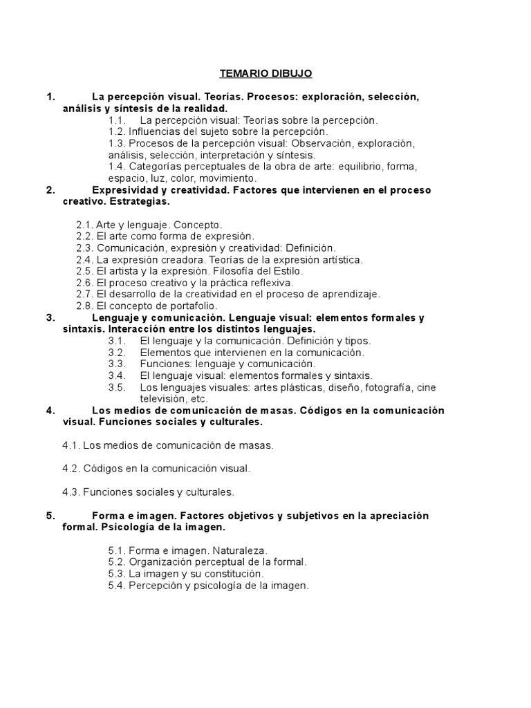 Temario Dibujo | PDF | Composición (artes visuales) | Grabado