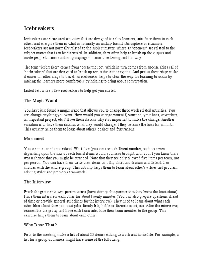 Icebreakers: The Magic Wand | PDF | Classroom | Cognition