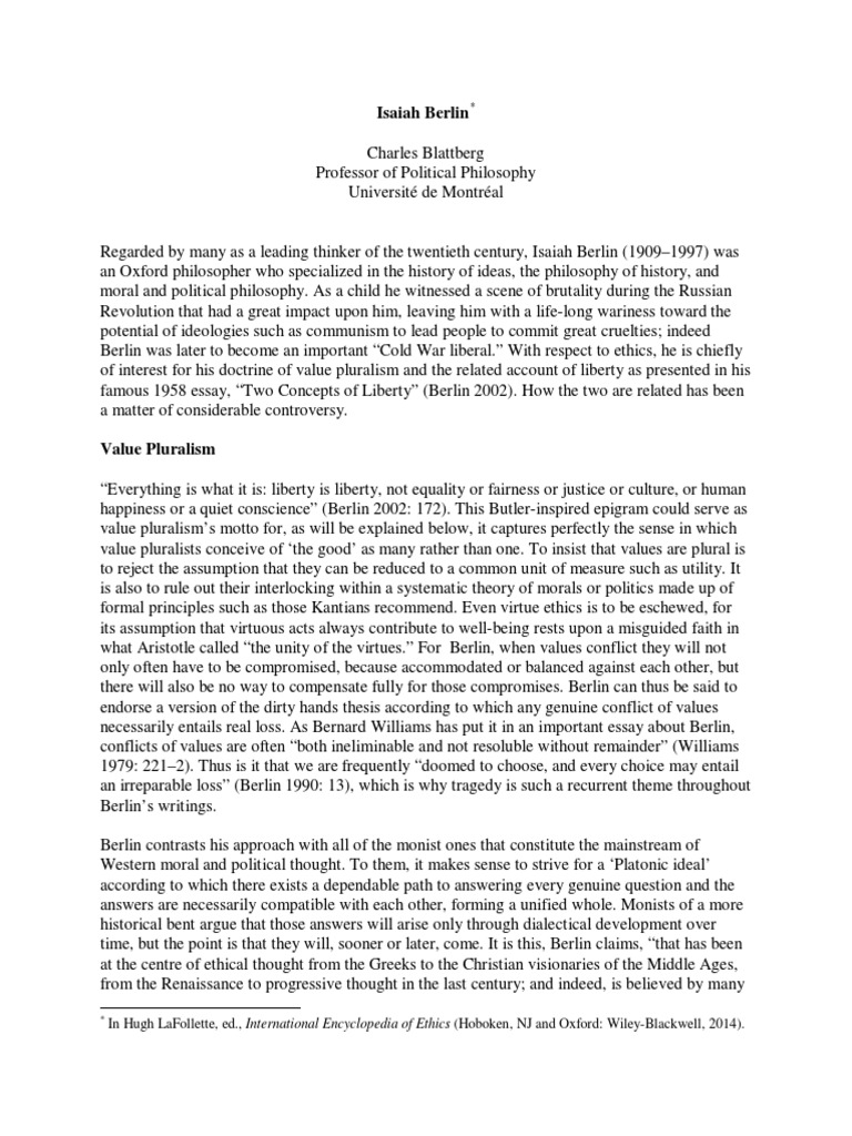 BLATTBERG, Charles. Isaiah Berlin PDF | PDF | Liberty | Reason