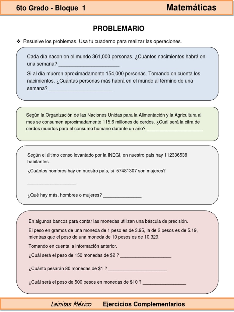 6to Grado - Matemáticas - Problemas Con Números Naturales y Decimales | PDF