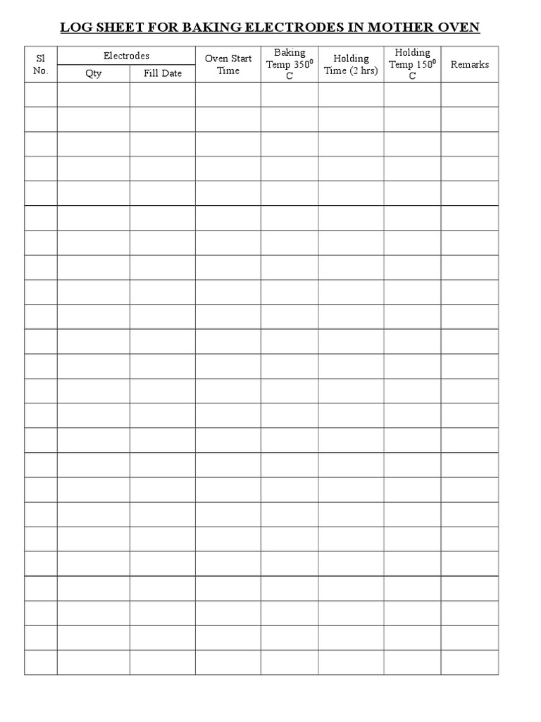 Log Sheet For Baking Electrodes | PDF
