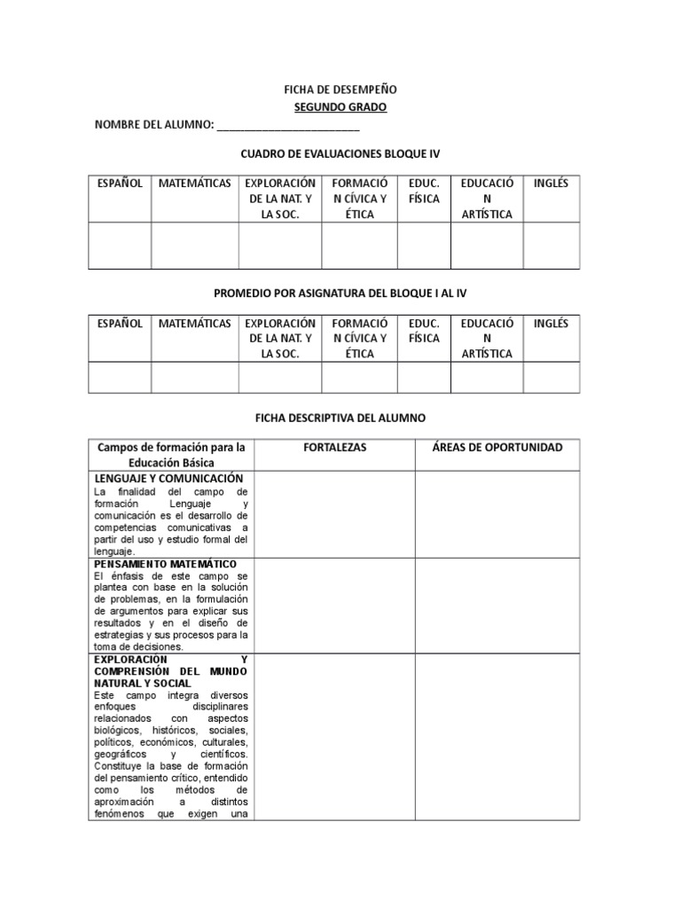 Reporte de desempeño académico y competencias del segundo grado | PDF ...