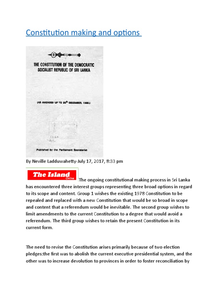 Constitution Making and Options | PDF | Constitutional Amendment ...