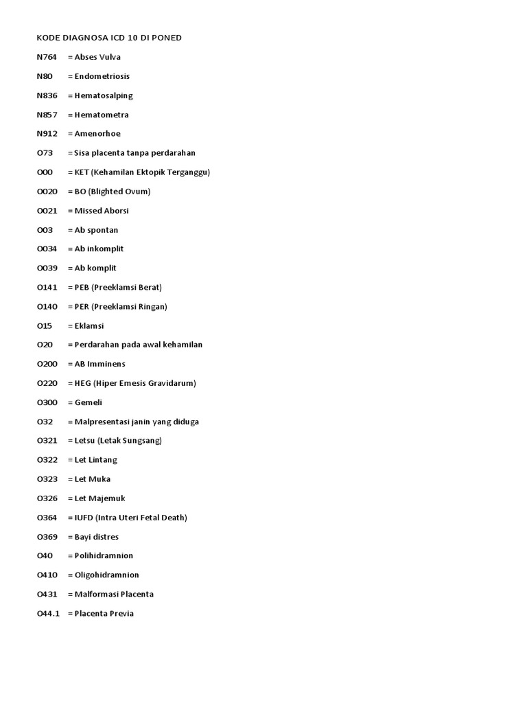 Kode Diagnosa Icd 10 Di Poned | PDF