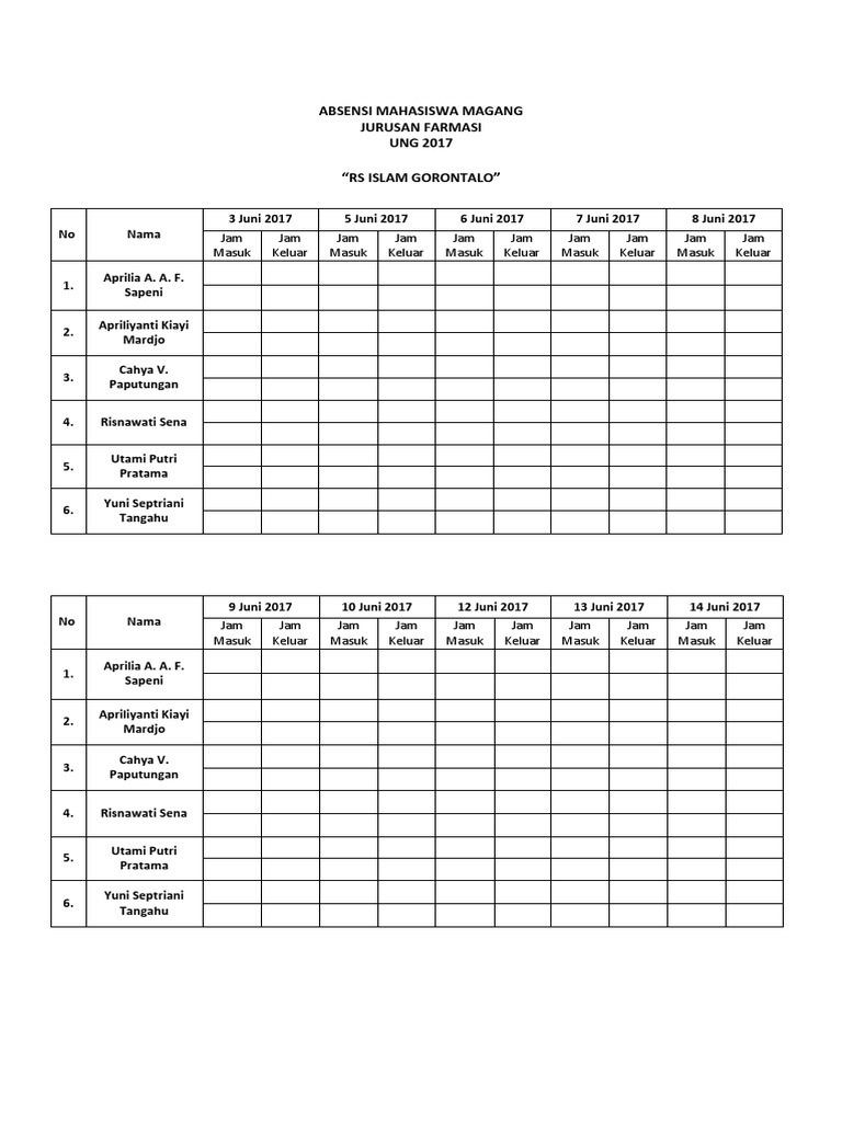 Absensi Mahasiswa Magang | PDF