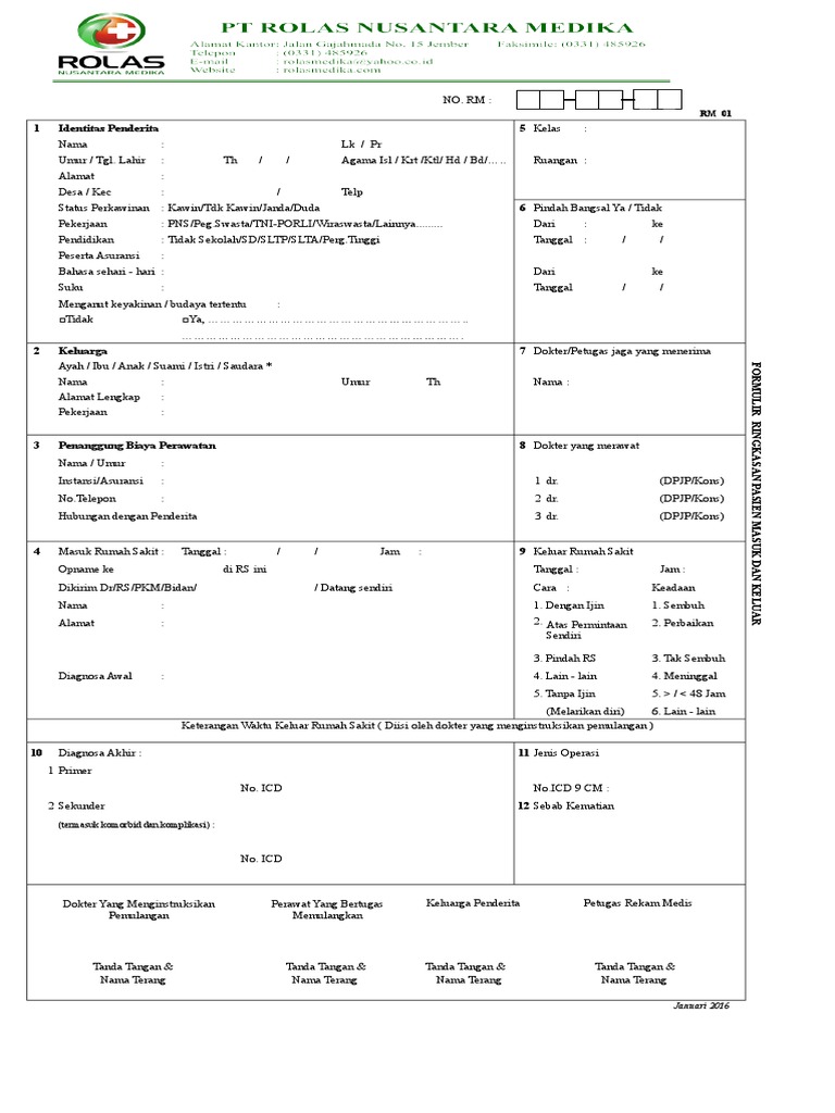 Formulir Ringkasan Pasien RS | PDF