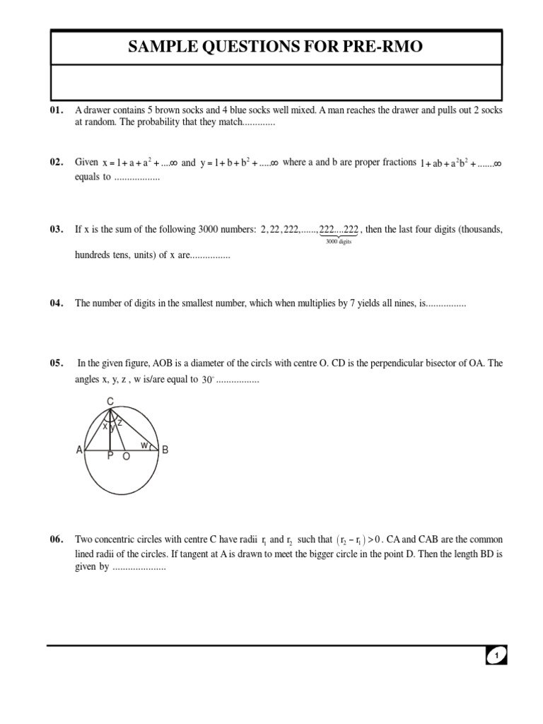 Sample PRMO | PDF | Circle | Triangle Geometry