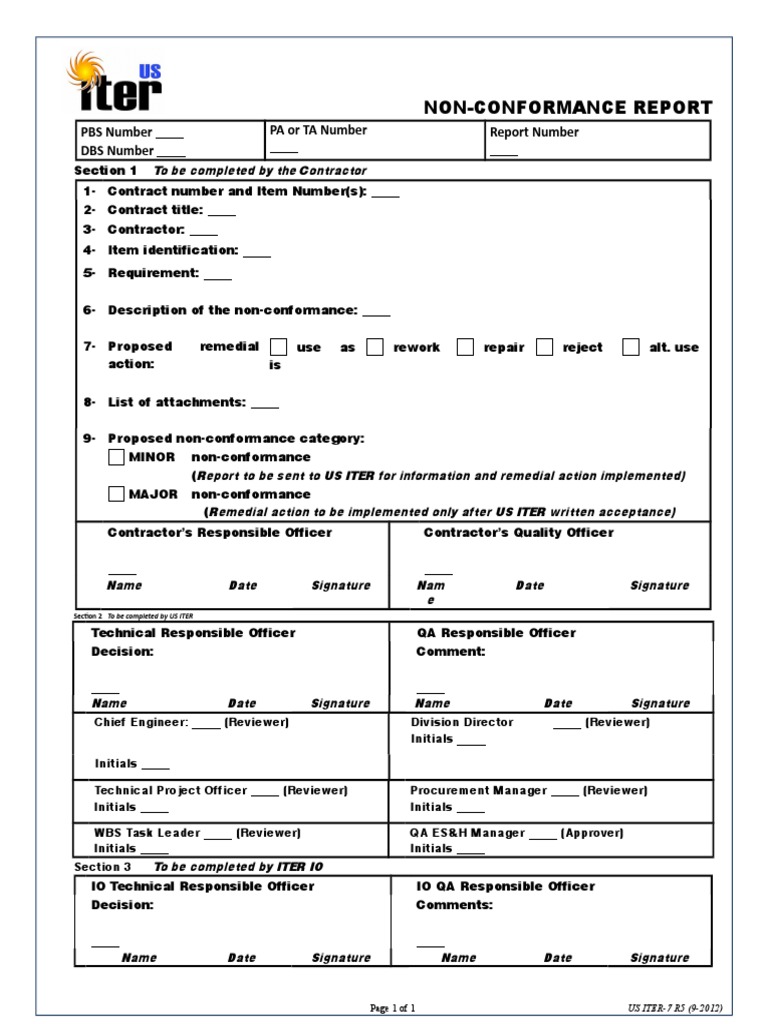 QA Non Conformance Report Word Template | PDF | Business | Computing ...