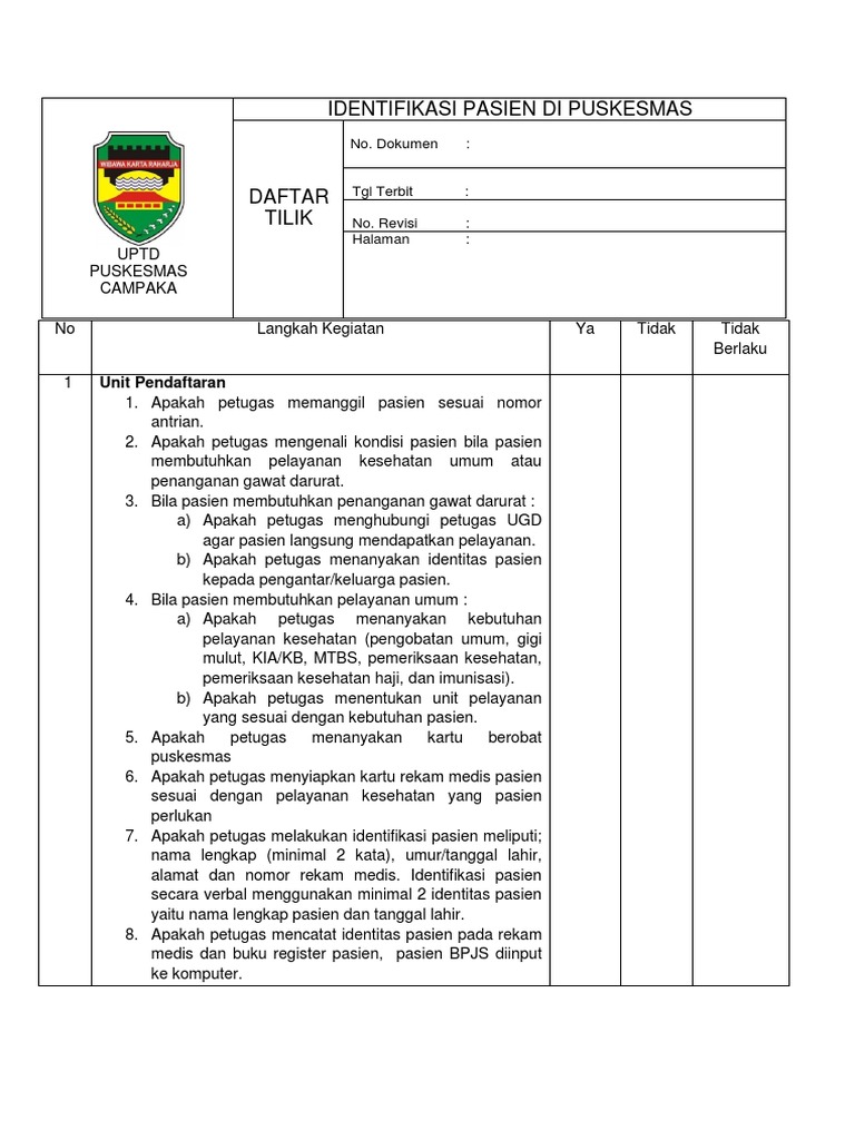 Daftar Tilik Identifikasi Pasien | PDF