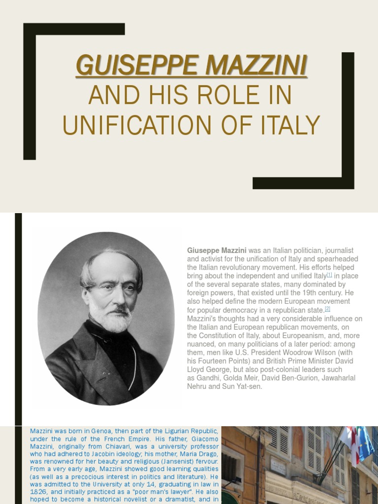 GUISEPPE MAZZINI AND HIS ROLE IN UNIFICATION OF.pptx | Italy | Politics