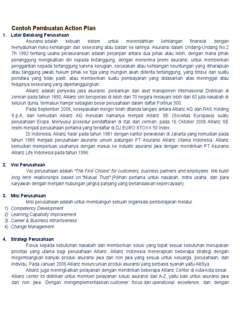 Contoh Pembuatan Action Plan | PDF