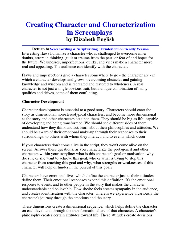 Screenplay Character Crafting | PDF | Attitude (Psychology) | Screenwriting