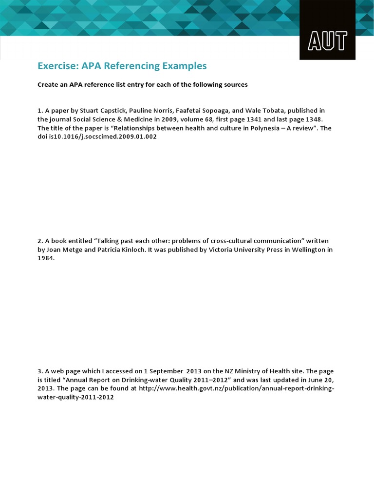 APA Referencing Practice Sheet | PDF