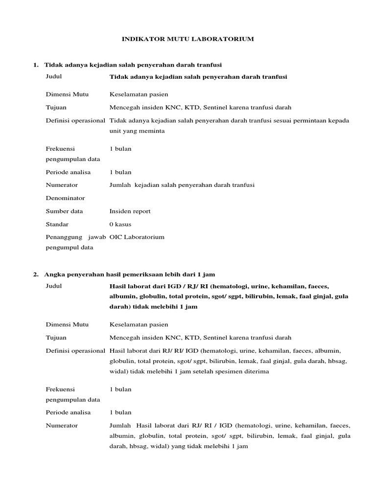 Indikator Mutu Laboratorium | PDF