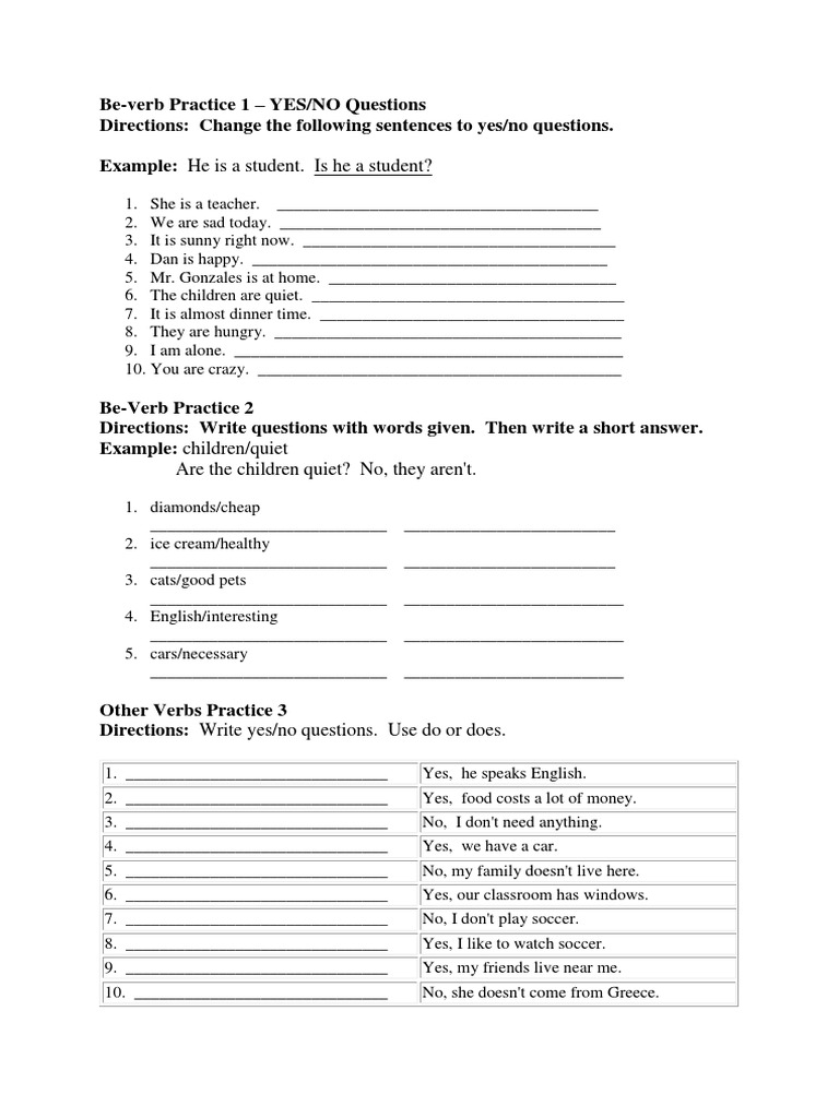 YES or NO Questions Exercises | PDF | Linguistics | Languages